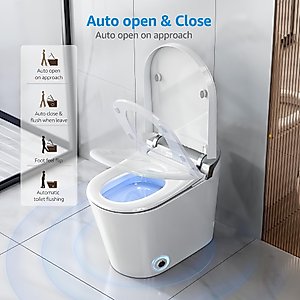 Smart Toilet Built-in Heated Bidet Seat, 360 Degree Siphon Powerful Flush, Warm Water Sprayer with Drying mode, Auto Open & Close Lid, Wireless Remote Control and with LED Display and Night Light