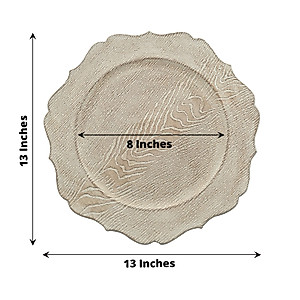 Efavormart 6 Pack | 13" Rustic White Wooden Textured Acrylic Charger Plates With Scalloped Rim