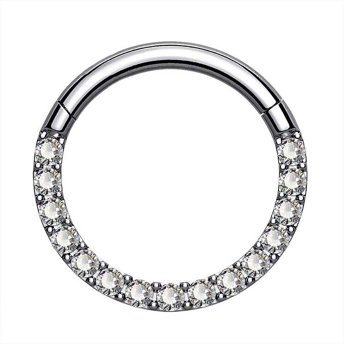 OUFER Titanium Daith Earring Hoop Solid G23 Cartilage Tragus Helix Rings 16G Titanium Septum Piercing Jewelry Hinged Segment Hoop With Clear CZ Paved