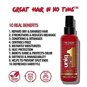 REVLON PROFESSIONAL UNIQONE HAIR TREATMENT, Moisturizing Leave-In Product, Repair For Damaged Hair, Promotes Healthy Hair, Celebration Edition Fragrance, 5.1 Fl Oz (Pack of 1)