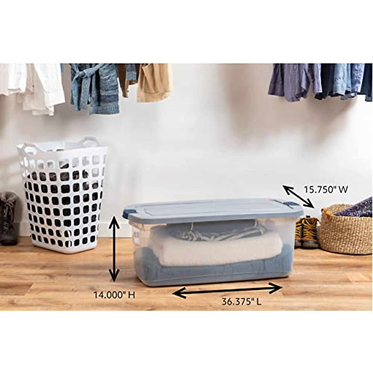 Rubbermaid Roughneck Clear 95 Qt/23.75 Gal Storage Containers, Pack of 4 with Latching Grey Lids, Visible Base, Sturdy and Stackable, Great for Storage and Organization