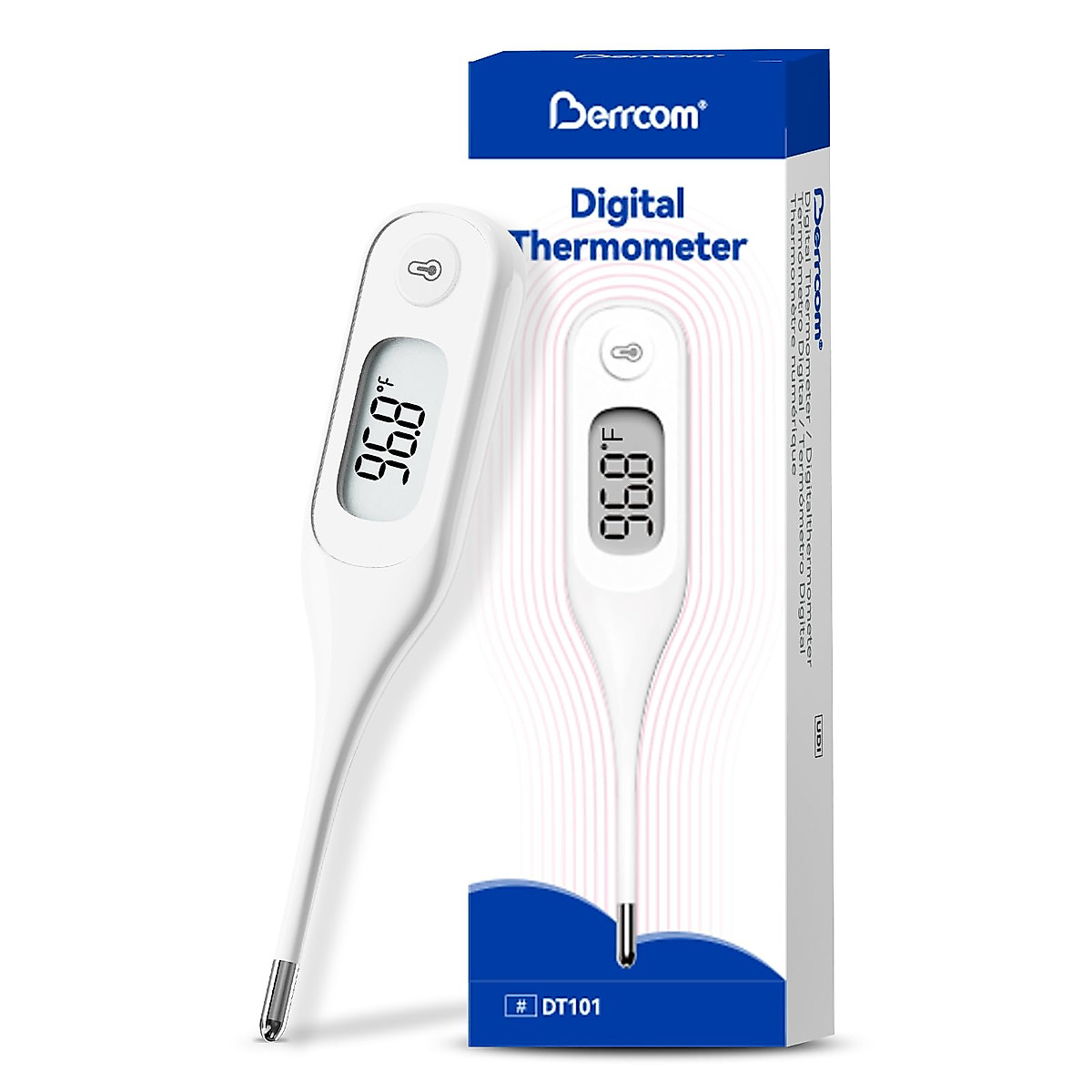 [Value Bundle] Berrcom Digital Thermometer DT101 & Berrcom Disposable Digital Thermometers Probe Covers Set of 100 for Adults and Kids DT100TZ