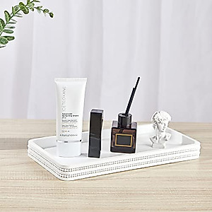 YJNSFT 11" Large Vanity Sink Tray for Bathroom Counter, Resin Toilet Tank Storage, Rectangular Kitchen Soap Organizer, Jewelry Plate Decor Holder for Perfume, Candles, Tissues, Towel, Plant (White)