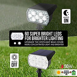SOARCHICK Solar Outdoor Lights, IP65 Waterproof Outdoor Solar Spot Lights for Garden Yard Pathway Garage Porch 60 LED 3 Lighting Mode Auto On/Off Solar Powered Landscape SpotLight Wall Lights (1 Pack)