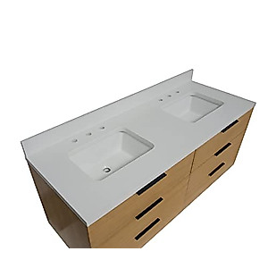 Kitchen Bath Collection Oslo 60-inch Floating Wall-Mounted Double Bathroom Vanity: Includes Blonde Wood Cabinet with Matte White Countertop and White Ceramic Sink