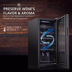 Ivation 18 Bottle Compressor Wine Cooler Refrigerator | Large Freestanding Wine Cellar For Red, White, Champagne or Sparkling Wine | 41f-64f Digital Temperature Control Fridge Glass Door Black