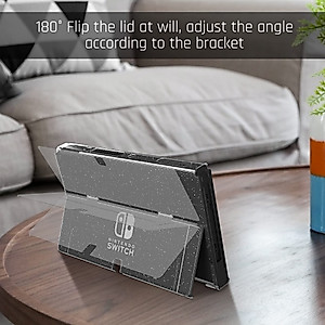 FANPL Glitter Protective Case for Nintendo Switch OLED Model, Dockable Hard Flashing Cover Case Compatible with Switch OLED, Sparkle Bling Crystal Skin for Girls