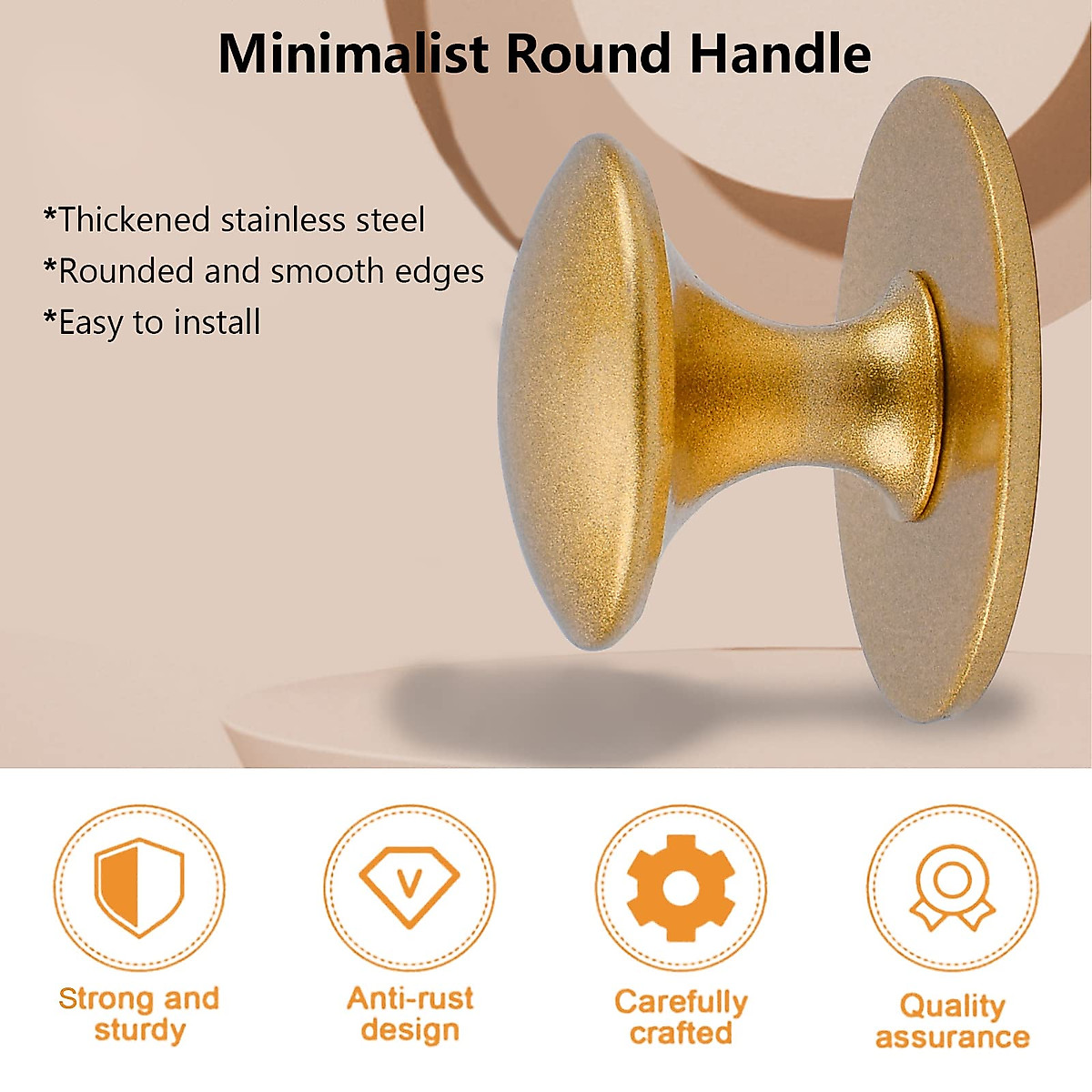 MOROBOR Adhesive Cabinet Knobs, 4pcs Self-Stick Instant Kitchen Cabinet Knobs Drawer Pulls Stainless Steel Drawer Knobs for Windows, Wardrobes, Cabinets, Drawers (Matter Gold)