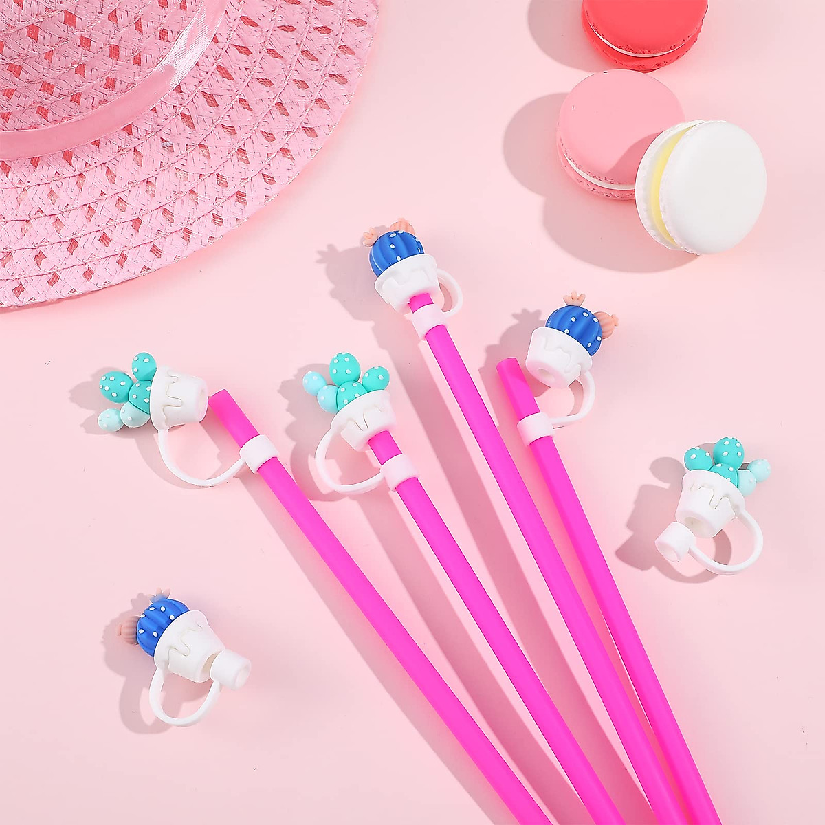 ABOOFAN 6pcs Silicone Straw Tips Cover Reusable Drinking Straw Tips Lids Cute Cactus Shape Straw Plugs for Straws