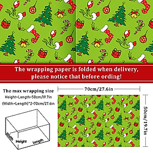 Whaline 12 Sheet Christmas Wrapping Paper Funny Cartoon Character Gift Wrap Paper Xmas Red Green Folded Flat Decorative DIY Craft Art Paper for Party Decor Supplies, 19.7 x 27.6 inch