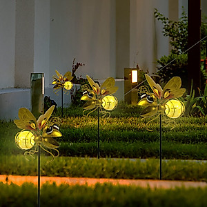 VEWOSTAR Outdoor Solar Pathway Light 2 Pack Metal Bee Decor Solar Light for Garden Yard Art
