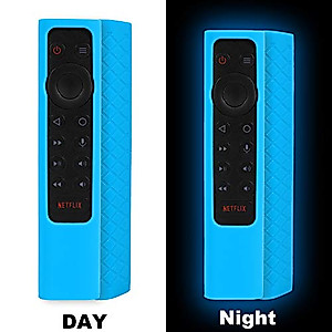 2-Pack AKWOX Protective Remote Cover Case for NVIDIA Shield TV Pro/4K HDR Remote Controller Series, Light Weight Shockproof Anti-Slip Silicone Skin with Hand Strap - Night Glow Blue/Green