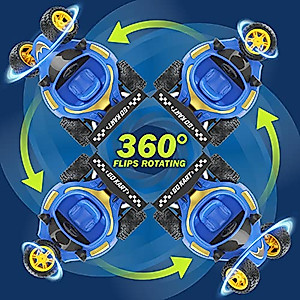 STAVOZE Remote Control Car, RC Stunt Car with 4 Batteries, 2.4Ghz Double Sided 360° Rotating and Tumbling RC Car with Lights and Music, Remote Control Toy Car for Boys/Girls 4-7, 8-12, Birthday/Xmas