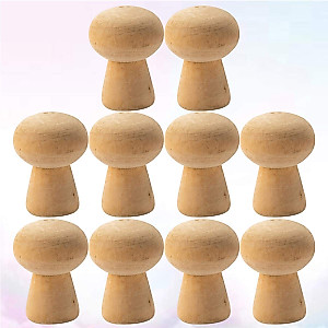 Kisangel 10pcs Wooden Mushroom Unfinished Wooden Peg Dolls Bodies Mushroom Head Kid Painting Wooden Doll for DIY Decoration Arts and Crafts Birch and Maple Wood Turnings