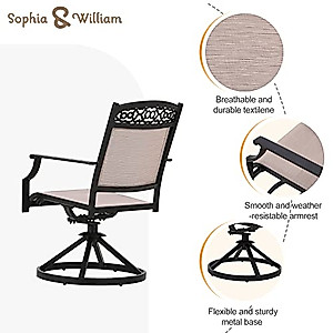 Sophia & William Patio Chairs set of 2 Patio Swivel Dining Chairs Aluminum Frame Bistro Rocker Chairs with Durable Textilene Cast Aluminum Modern Back All Weather Patio Furniture for Garden Yard Beige