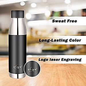 ZLINS Stainless Steel Vacuum Insulated 22oz Water Bottle Leak-Proof - Reusable Double Walled Metal Thermos - Sports Flask Great for Travel, Hiking, Camping (Black)