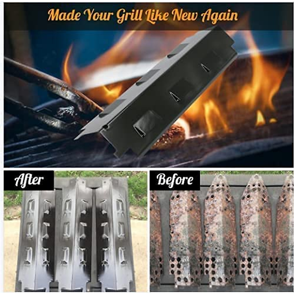 Hisencn Grill Replacement Parts for Charbroil 4 Burner 461442114, 461473419, 461472719, 463441514, 461442113, G431-0300-w2a, G433-0016-W1, G432-001N-W1, Grill Burner, Heat Plate and Cooking Grates