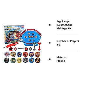 JIMI Bey Battling Top Stadium Blade Battle Set, 12 Burst Spinning Tops 3 Launchers Grip 1 Arena Combat Game, Toy Gift for Kids Boys Ages 6+