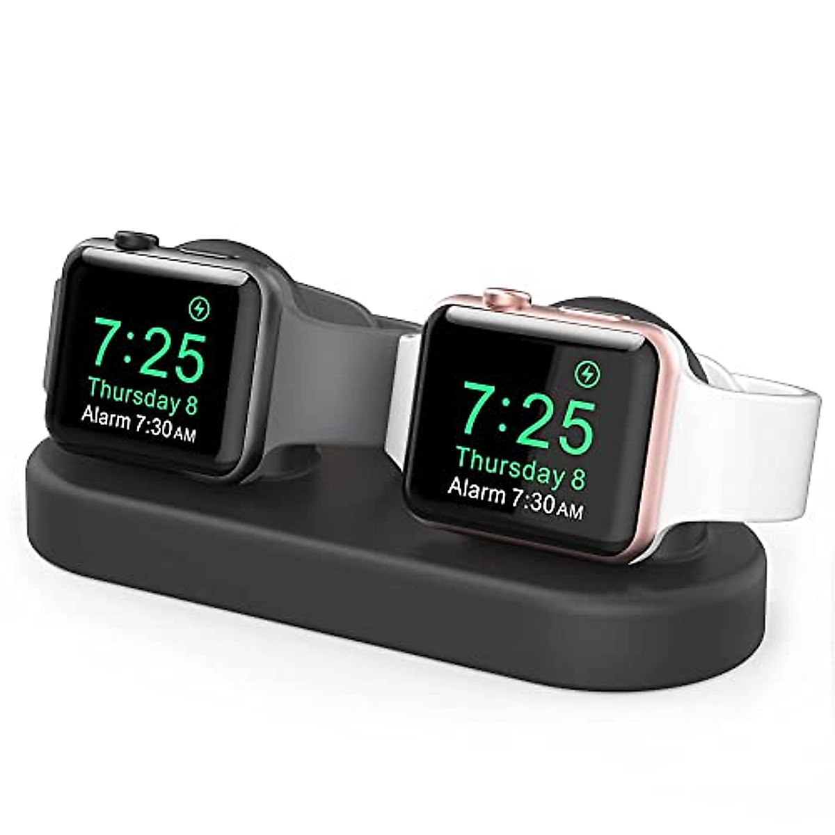 Delidigi Dual iwatch Stand Dock Silicone Charger Stand Compatible with Apple Watch Ultra SE2 Series 8 7 6 SE 5 4 3 2 1 (49/45/44/42/41/40/38mm), Supports Nightstand Mode (Black)