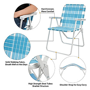 #WEJOY Folding Webbed Lawn Beach Chair,High Back Seat Backpack Portable Lightweight Chairs+High Back Folding Beach Chair,Lightweight Camping Lawn Chairs for Adults with Hard Arm,Headrest,Pocket