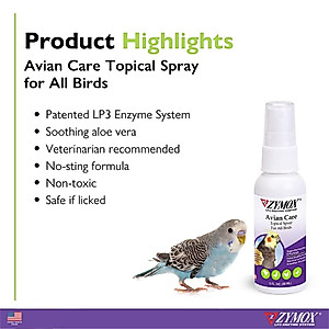 Zymox Avian Care Topical Spray for All Birds, 2 oz. – Soothes Irritated Skin & Supports Healthy Plumage for All Birds, Fowl & Poultry