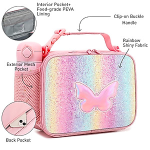 Hairao Butterfly Lunch Box for Girls kids Rainbow Lunch Bag Waterproof Thermal Insulated Cooler Bag for Girls Kids Toddlers Teens school gift