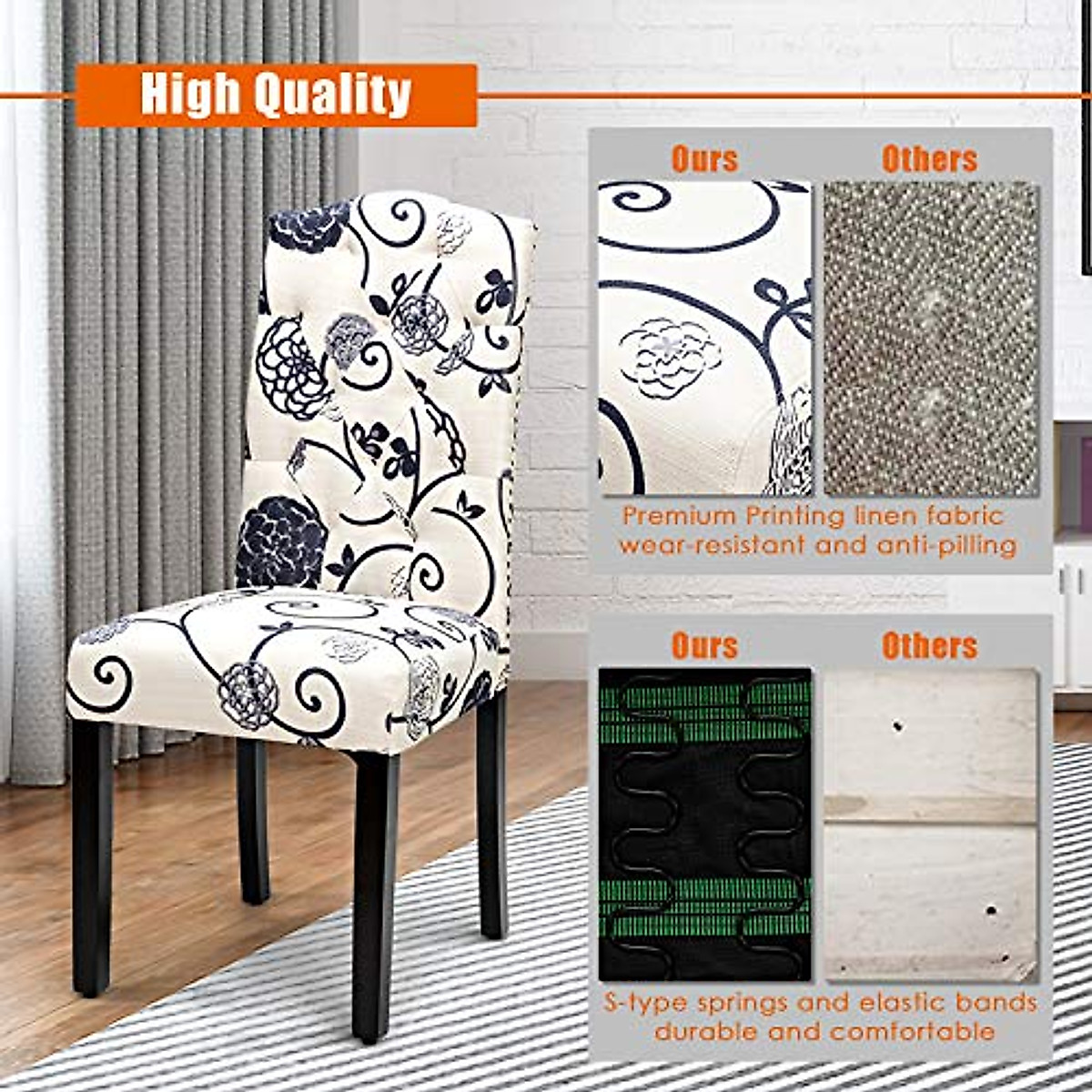 Giantex Parsons Chairs, Set of 2 Uphostered Kitchen Dining Chairs w/Wood Legs, Padded Seat, Linen Fabric, Nails, Tufted Dining Chairs, Ideal for Dining Room, Kitchen, Living Room