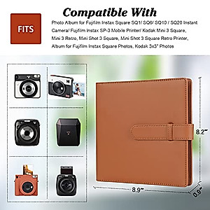 192 Pockets Photo Album for Fujifilm Instax Square SQ1/SQ6/SQ10/SQ20 Camera, Kodak Mini 3 Square,Mini Shot 3 Square, Mini Shot 3 Square Printer, Album for Instax Square Photo, Kodak 3x3" Photo (brown)