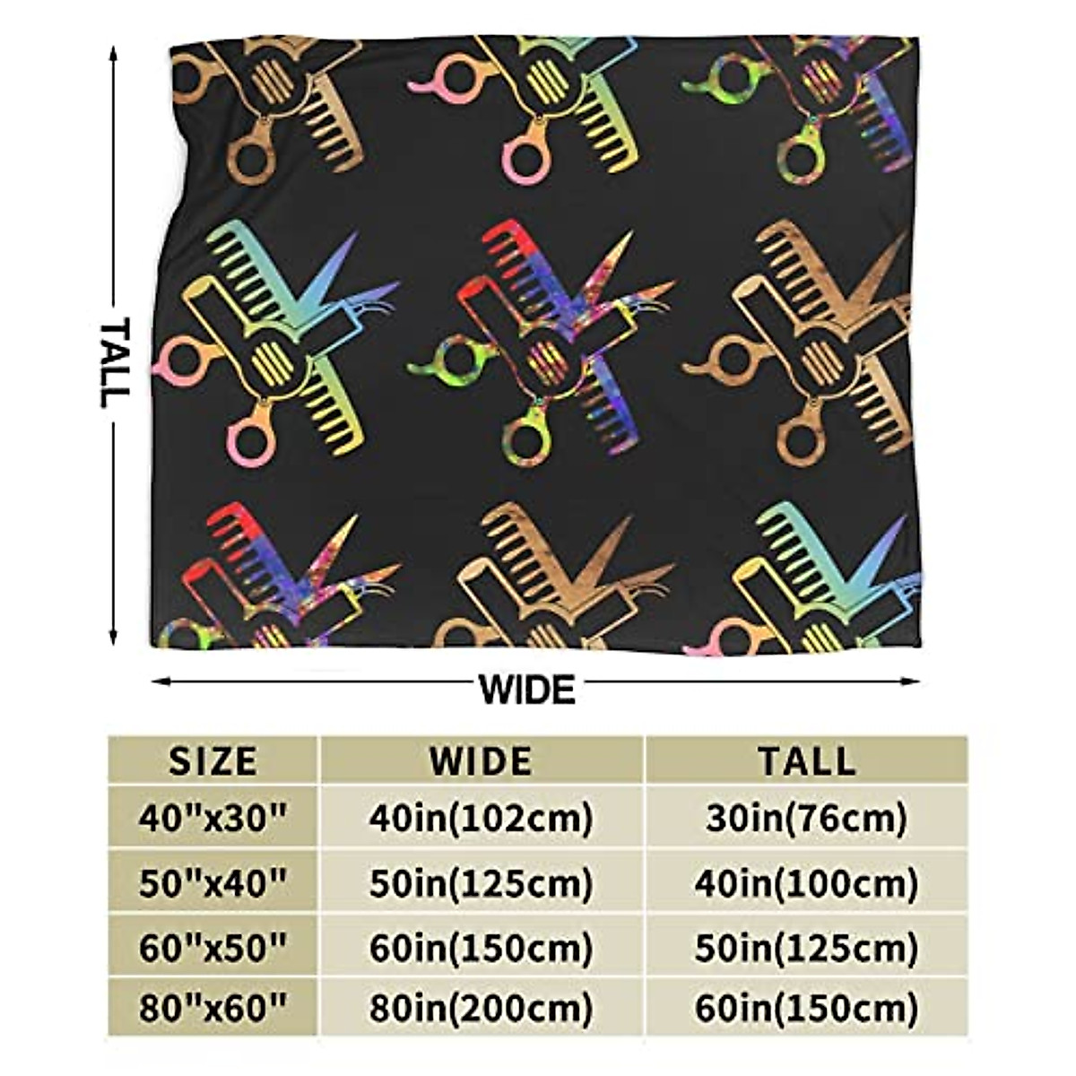 Scissors and Comb Hair Stylist Salon Black Soft Throw Blanket All Season Microplush Warm Blankets Lightweight Tufted Fuzzy Flannel Fleece Throws Blanket for Bed Sofa Couch 50x60in