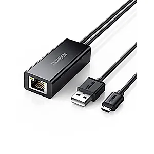 UGREEN Ethernet Adapter Compatible with Fire TV Stick 4K Max Lite Chromecast Google Home Mini and More Streaming TV Sticks Micro USB to RJ45 Ethernet Network Adapter with USB Power Supply 3.3ft Cable