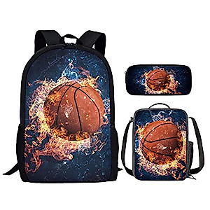 Xhuibop Basketball Bookbags for Boys 8-12 Backpack with Water Bottle Holder for Kids School Bag and Lunch Bag Small Pencil Case Organizer Blue