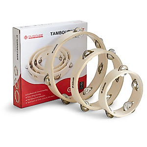 MUSICUBE Tambourine for Adults Kids 3 Packs Wood Tambourine Hand Held Metal Jingles Percussion musical instruments for Church Education Party Supply (6-Inch, 8-Inch, 10-Inch)