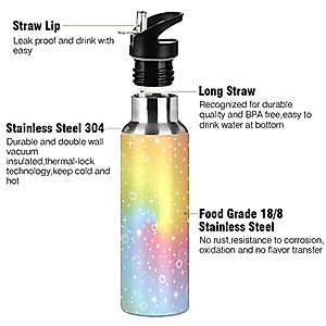 Rainbow Fairytale Magic Sparkles Stars Water Bottle Kids Thermos Bottle with Straw Lid Insulated Stainless Steel Water Flask for School Outdoor Sport Leakproof 20 oz