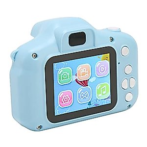 Tgoon Digital Camera, Blue Portable Camera Multi Mode Filter 400mAh Capacity Cute Front Rear 8MP with 32G Memory Card for Home for Boys