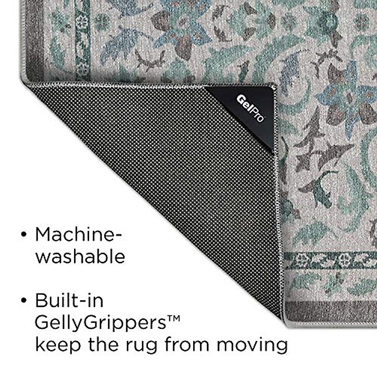 GelPro Nevermove Artisan Machine-Washable Chenille Textured GellyGrippers, 24x76, Heritage Dusty Blue (Rug Only)