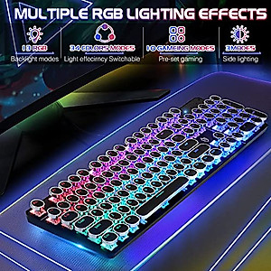YSCP Typewriter Style Mechanical Gaming Keyboard RGB Backlit Wired with Blue Switch Retro Round Keycap 104 Keys Keyboard (Writertype Keyboard-104keys Black)