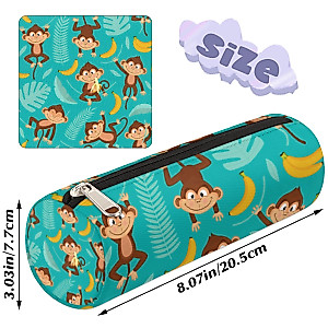 Cute Monkey Canvas Pencil Case Bag, Monkey Banana Cylinder Zippe Pencil Case Storage Pouch Simple Stationery Bag for Middle High School Office College Student