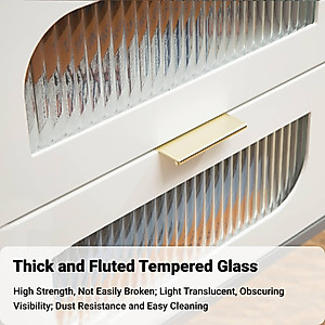 SICOTAS Night Stand with 2 Drawers, Modern Wood Nightstand Fluted Tempered Glass Marble Bed Side Table with Storage Large End Tables with Gold Legs for Bedroom Living Room, White and Grey