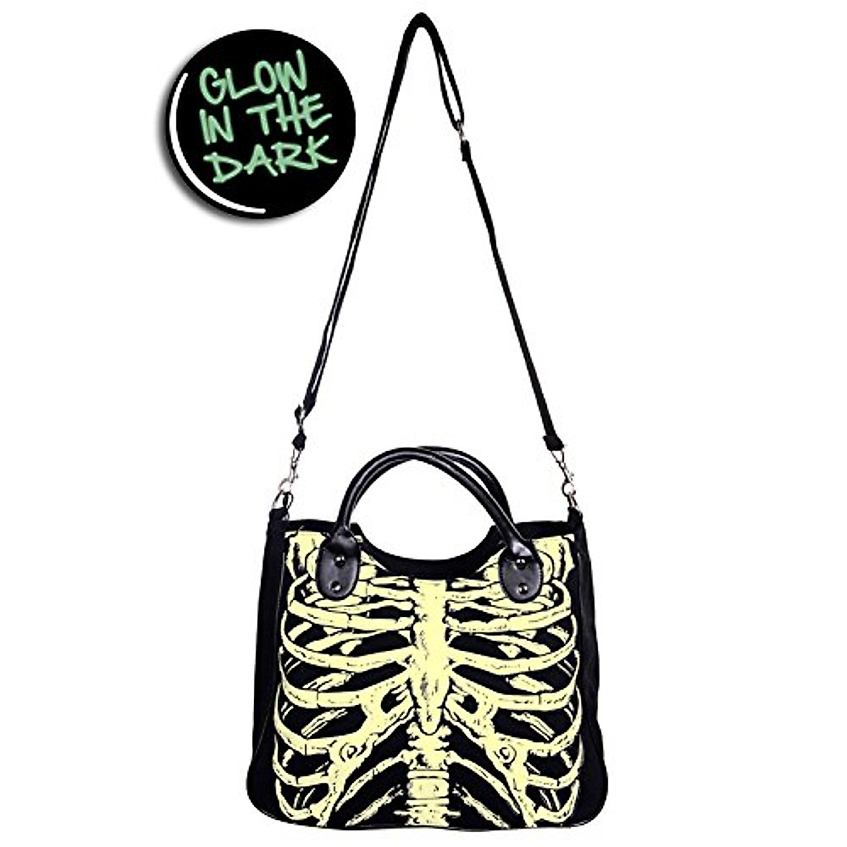 Lost Queen Goth Ribcage Skeleton Glow in the Dark Shoulder Bag