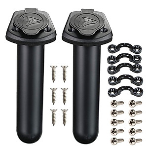 Kayak Fishing Rod Holder, Borogo 2 Pack Kayak Deck Flush Mount Fishing Boat Rod Holders and Cap Cover for Kayak, Fishing Boat, Canoe and Fishing Tackle Accessory Tool