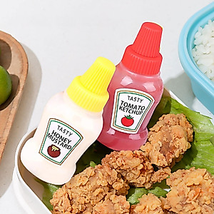 Littryee 2PCS Mini Ketchup Bottles, Refillable Salad Dressing Tomato Ketchup Squeeze Containers Bottle, Portable Condiments Jars Salad Dressing Container Bottle for Kids Adults Bento Box