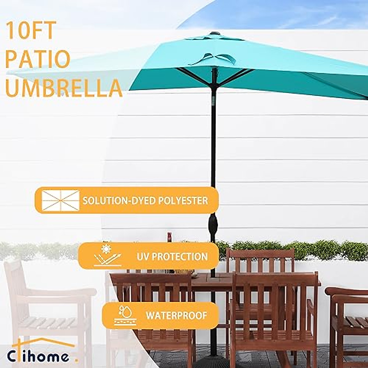 Clihome Patio Umbrella 10'x6'5 Rectangular Outdoor Umbrella Market Table Umbrella with Push Button Tilt and Crank for Patio Backyard Garden Deck Pool (Light Blue)
