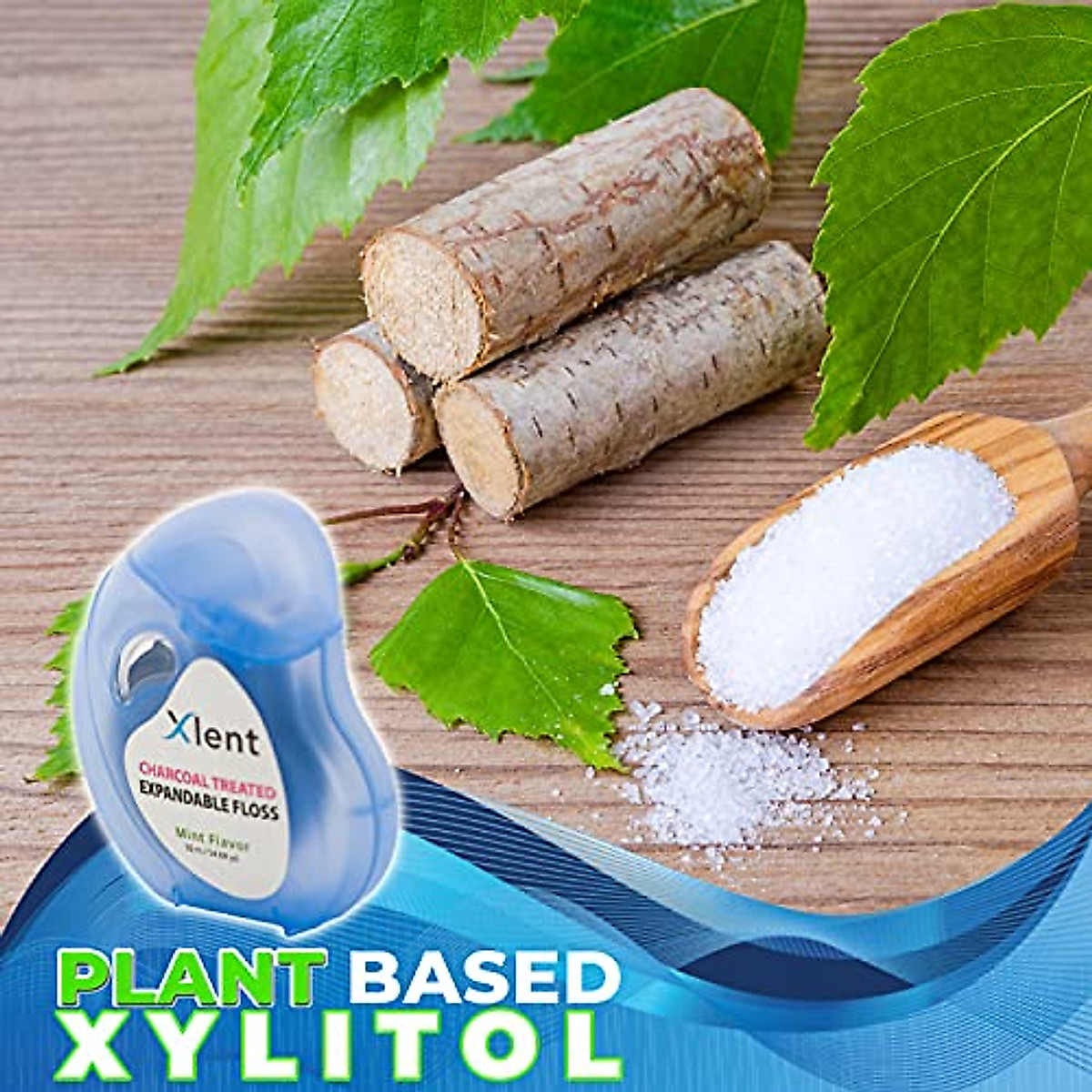 Xlent Expandable Floss Treated Activated Charcoal, Xylitol Natural Based Wax Fresh Mint Flavor | 3 Count (1 50 m Floss Blue Container Plus 2 50 m Refill Bobbins), 3 Count (1 Blister Card+2 Refill)
