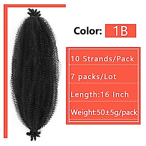 Pre-Fluffed Spring Twist Hair, Pre-Stretched Marley Twist Braiding Hair, 16 Inch 7 Packs Soft Springy Afro Braiding Hair For Black Women Crochet Hair, Twisted Up Crochet Braids(16inch,7packs,1B#)