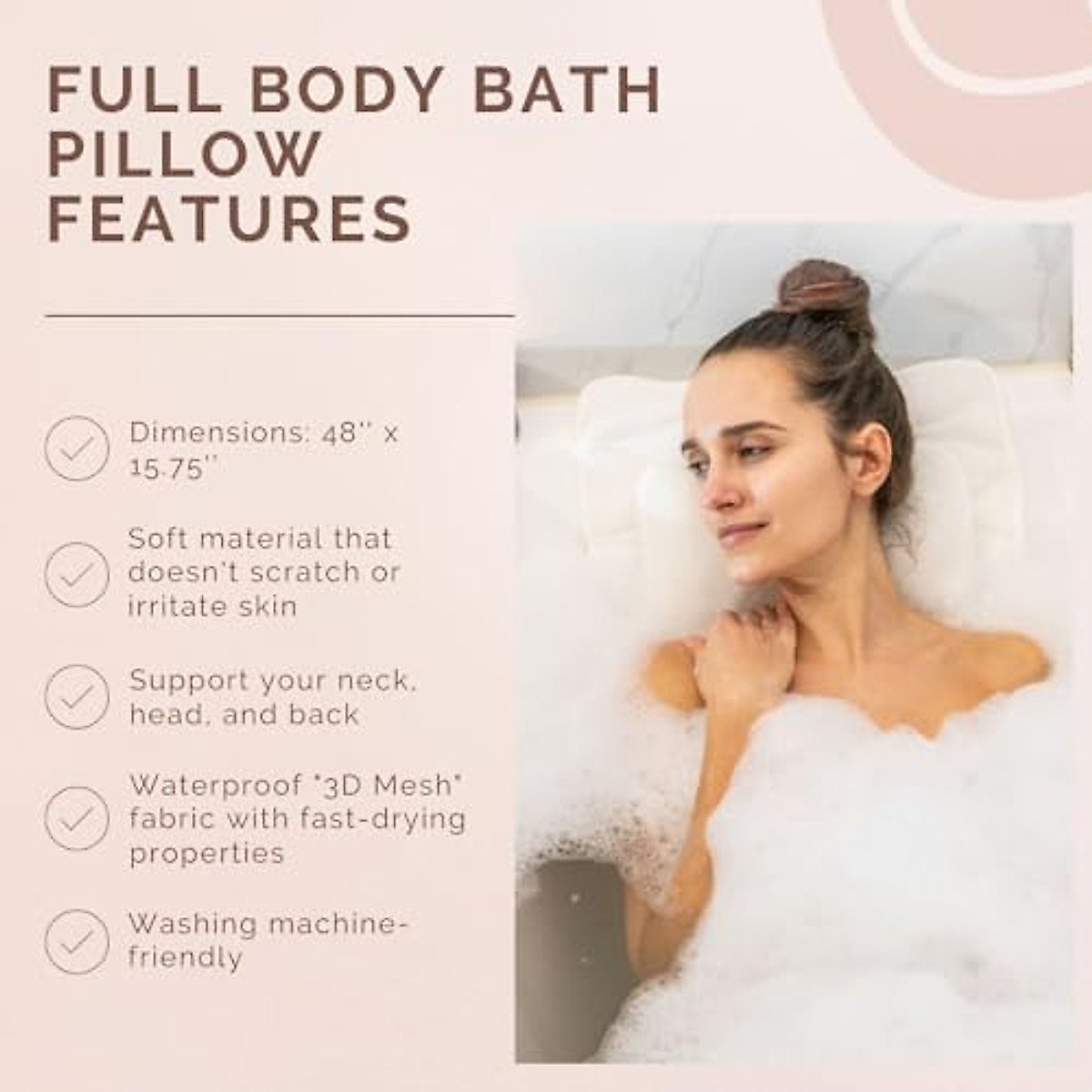 Bath Pillows for Tub Neck and Back Support - Full Body Bath Pillow for Bathtub Premium Comfort for Ultimate Home Spa, Bath Accessories for Women, Self Care Gift Ideas, Pampering and Relaxation Gifts.