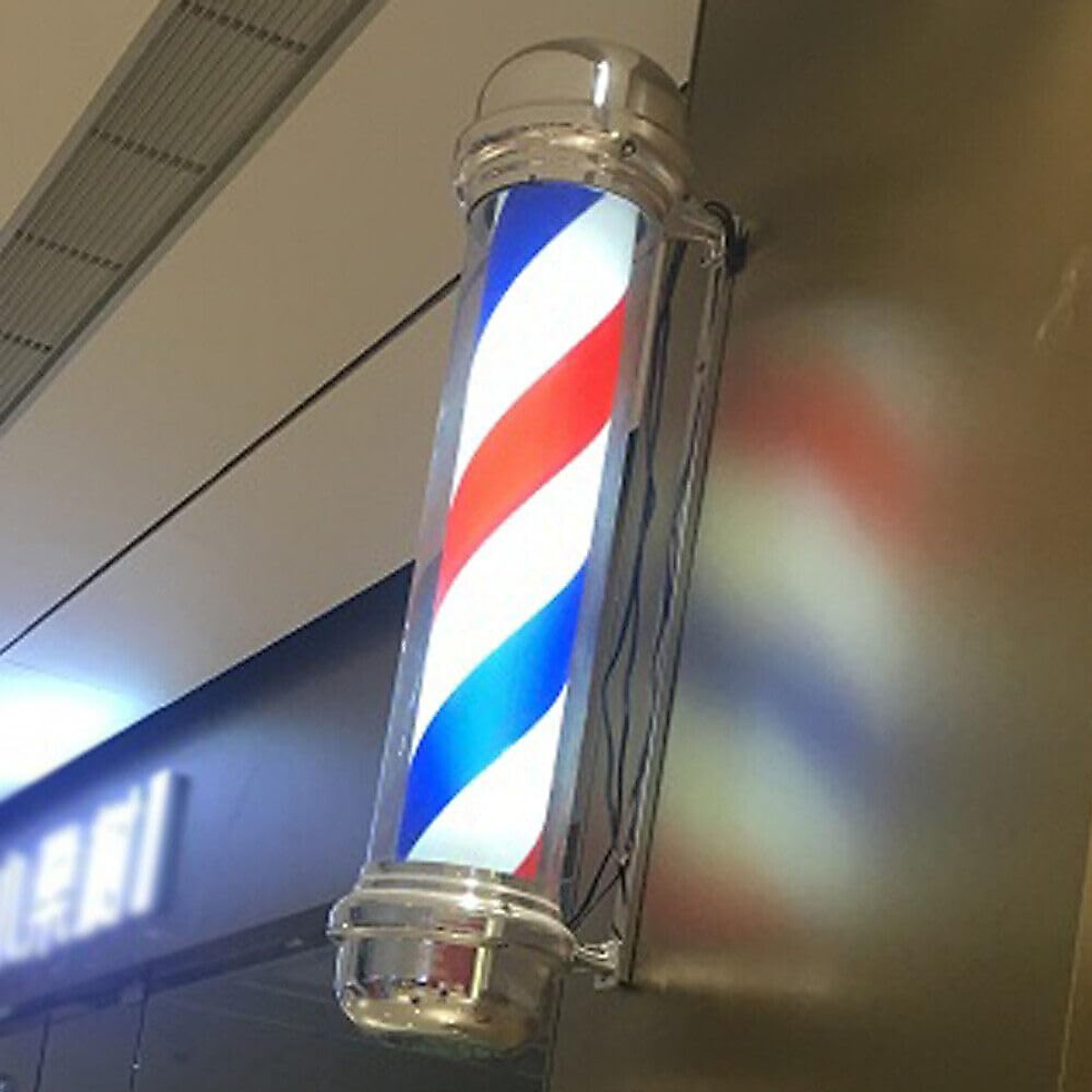 HuaShuani Hair Salon Barbershop LED Neon Sign Lights Open Rotating Signs, Barber Red White and Blue Light Poles Glow LED Global Lights 28 Inches, Sign Wall Mounted Waterproof Energy Saving