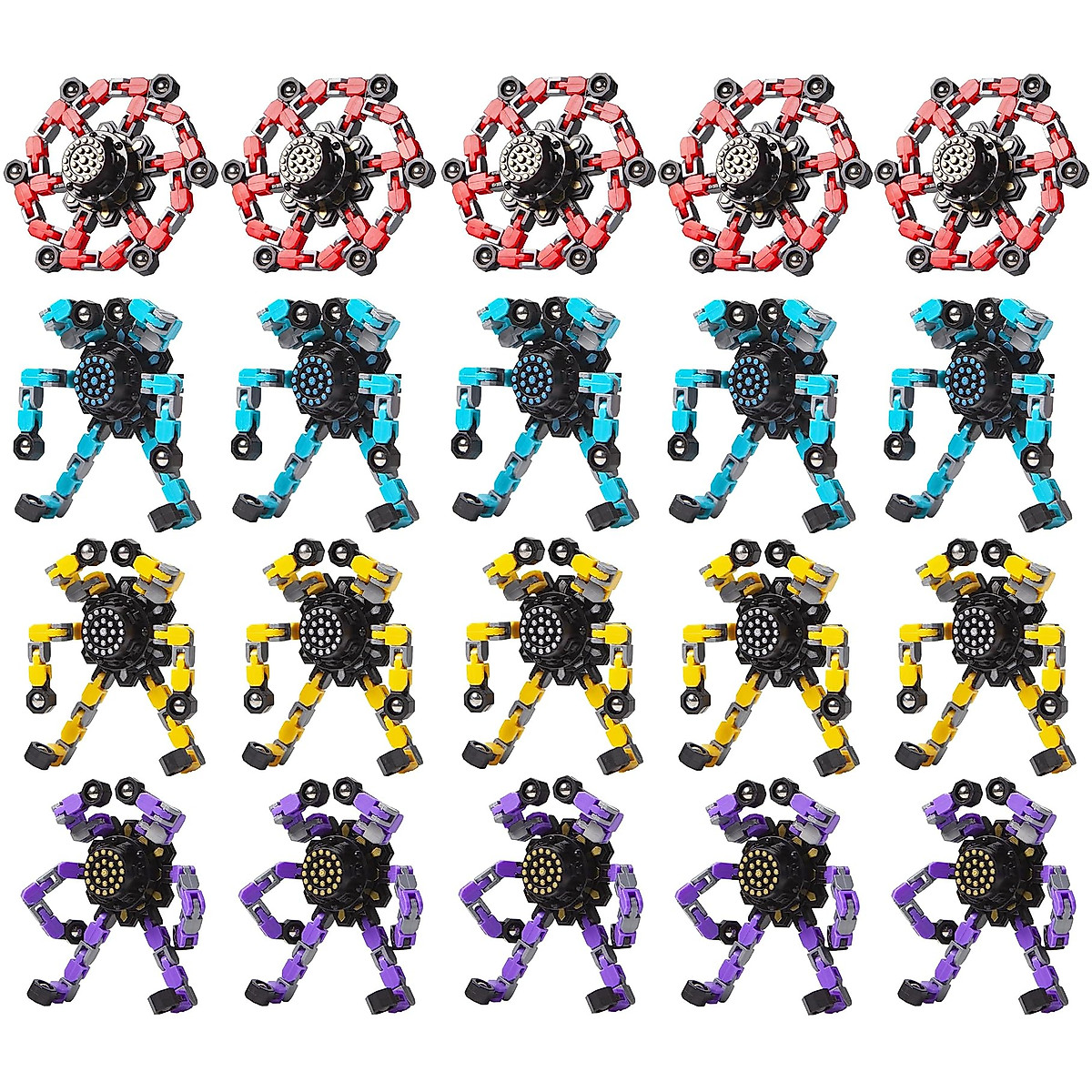 20PCS Transformable Fingertip Gyro Toy,Deformation Chain Robot Deformed Mechanical Spiral Twister Decompression Fingertip Toy Party Favors for Kids