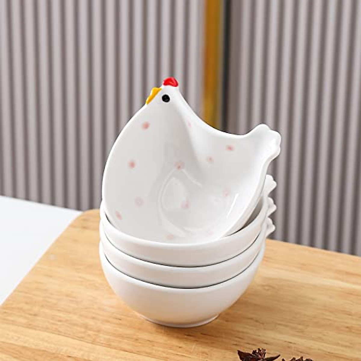 Yeexoxow Ceramic Soy Sauce Dishes, Cute Chicken Shaped, Small Dipping Bowls 3 oz, Mini Sauce Bowls Set of 4, Fun Chicken Gift for Chicken Lovers