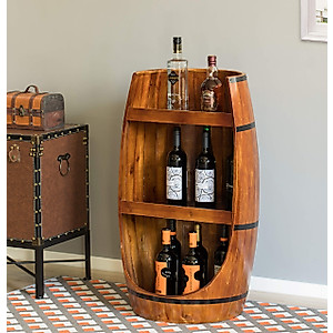 Vintiquewise Rustic Wooden Wine Barrel Display Shelf Storage Stand