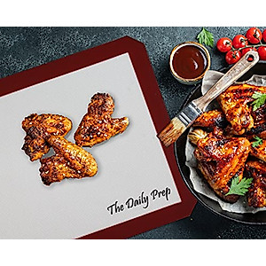 THE DAILY PREP Red Silicone Baking Mats, Nonstick Baking Sheets for Bake Pans & Rolling, Thick .75mm, Food Grade Oven Mat, Microwavable Silicone Sheet, Freezable- 11 5/8 in x 16.5 in (Pack Of 2)